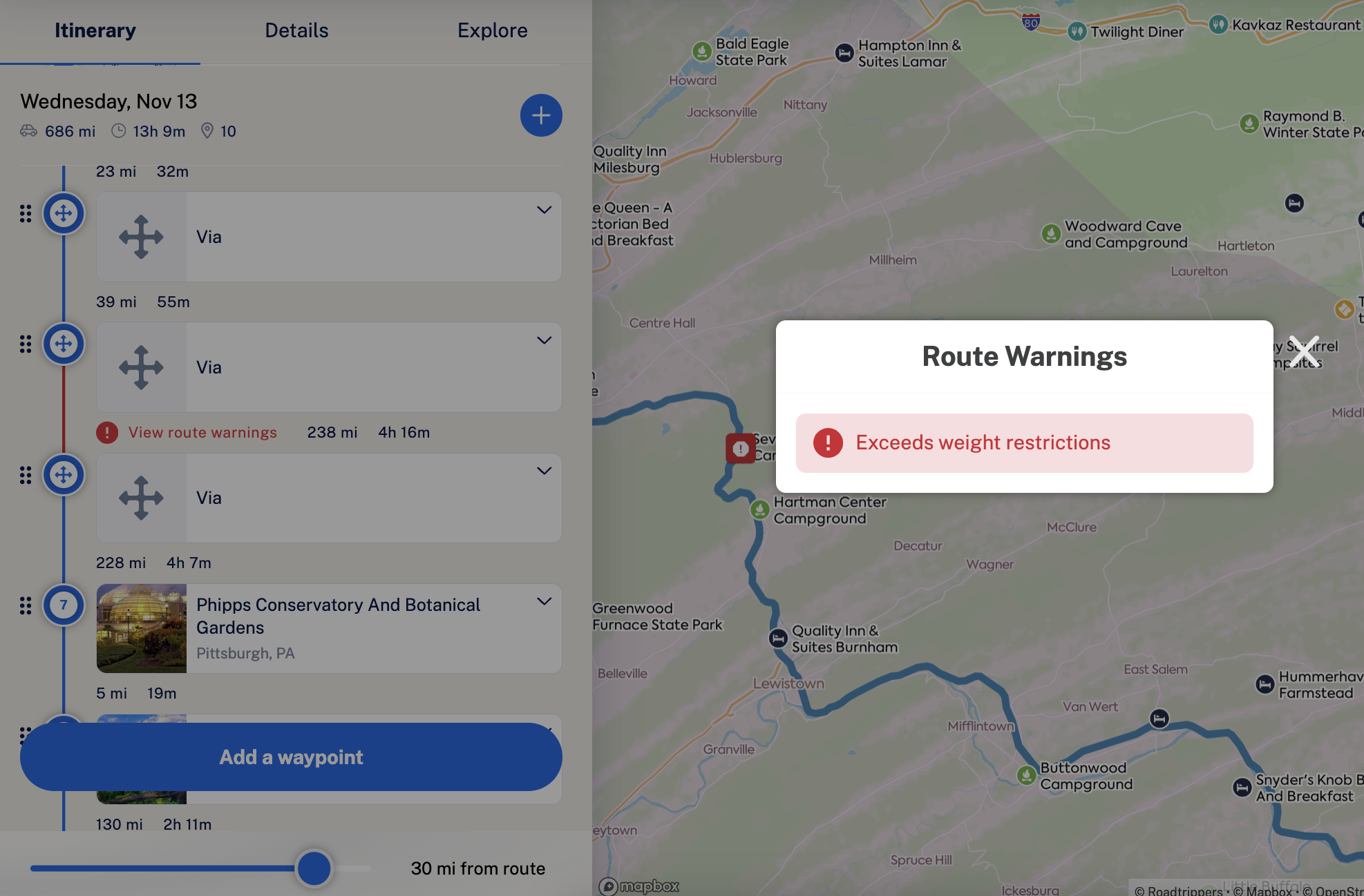 Routing Options Warnings – Roadtrippers Support