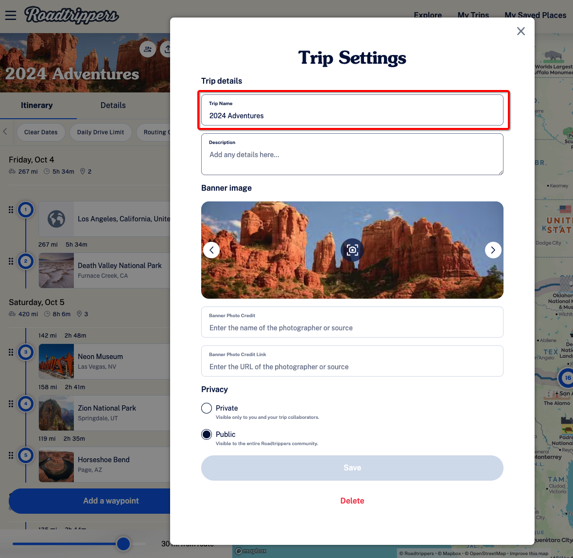 Can I change the name of my trip? – Roadtrippers Support
