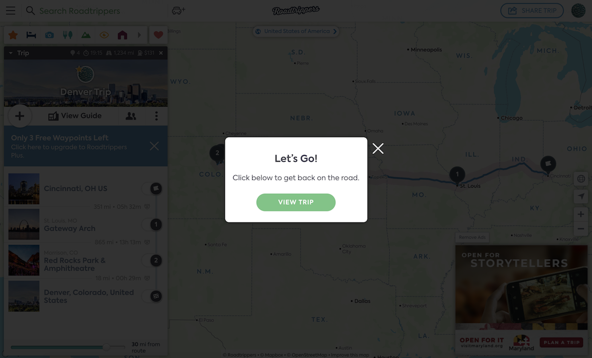 Reroute Trip – Roadtrippers Support