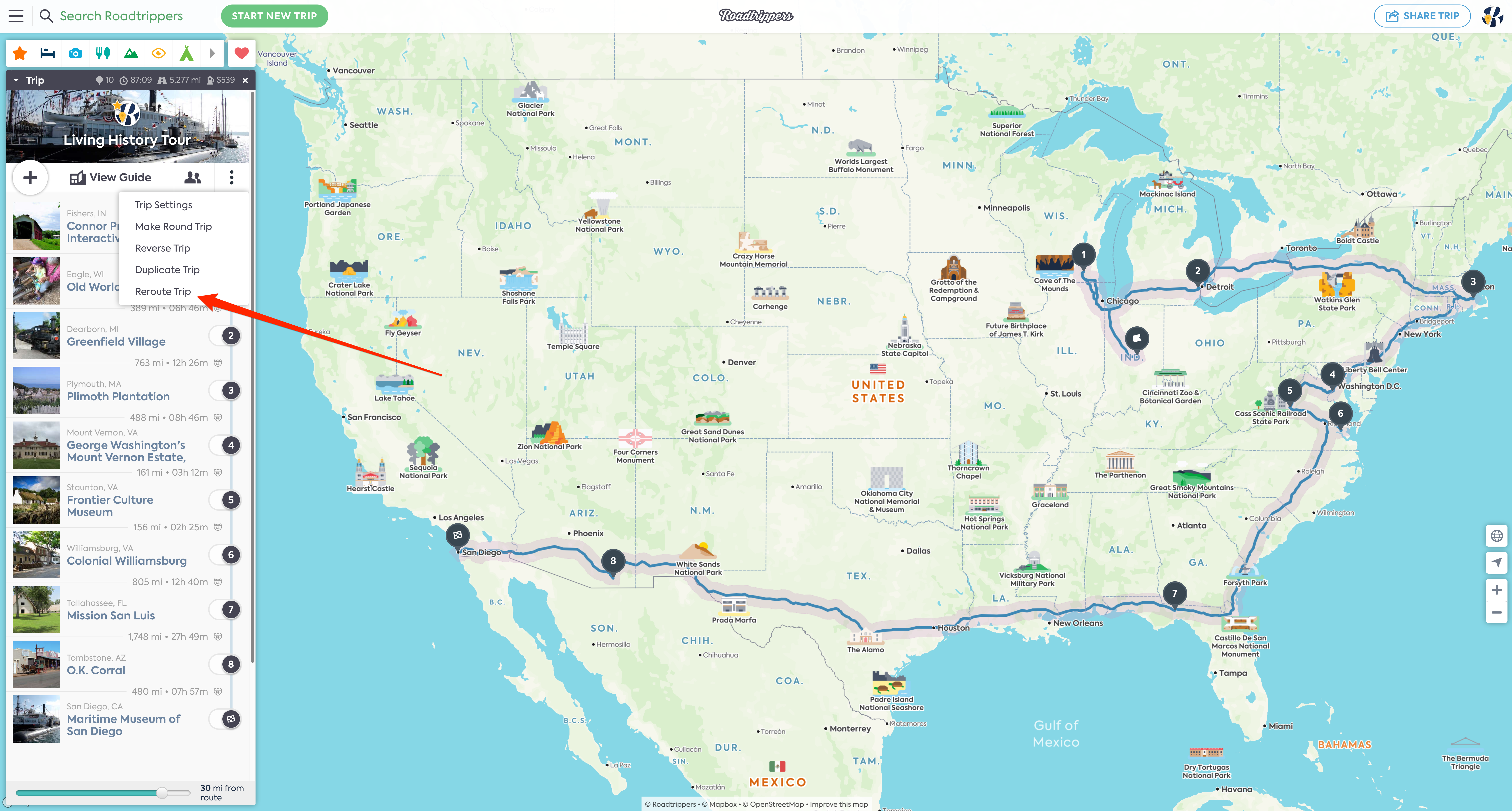 Reroute Trip – Roadtrippers Support